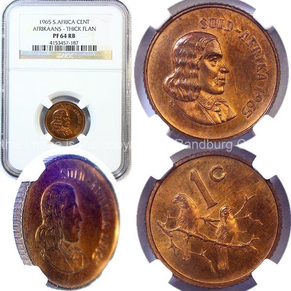 1965 South African Afrikaans 1 Cent - PF64RB Thick Flan and MS65RB Coins | RSA - Silver ...